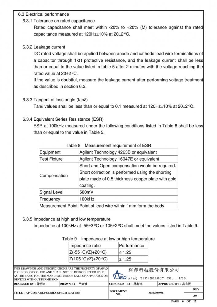 APAQ AREP specification page 6