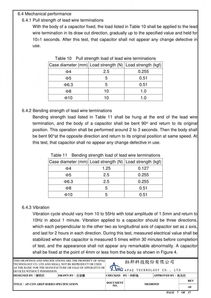 APAQ AREP specification page 7