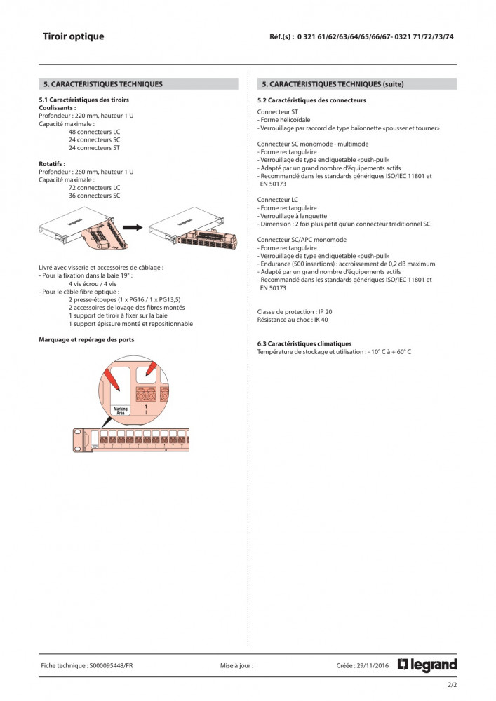 Legrand optical fibre drawer technical documentation, page 2