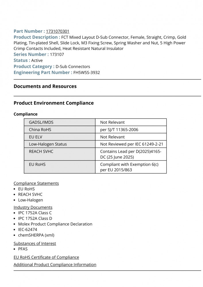 MOLEX 1731070301 document image, page 1