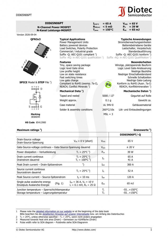 DI065N06PT datasheet page 1