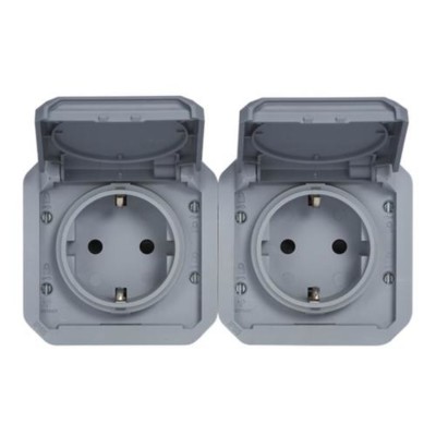 Plexo™ - double prewired horizontal german standard socket-outlet 16A 250V - Mechanism - Grey for sale