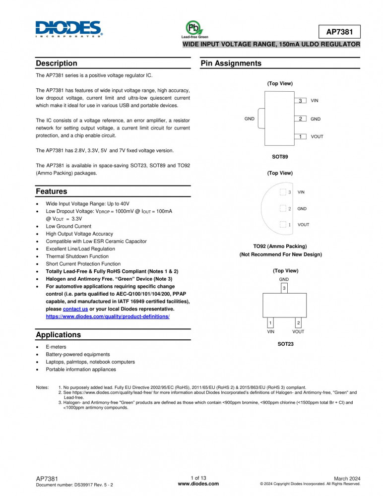 AP7381 datasheet page 1
