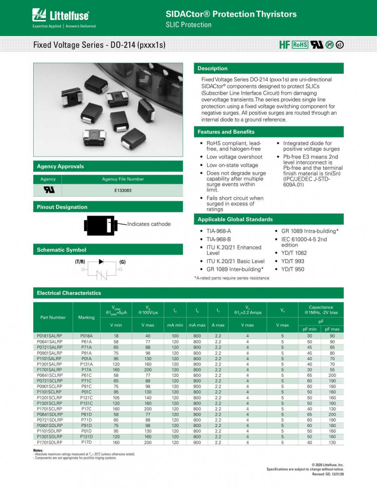 Littelfuse P1101SDLRP datasheet page 1