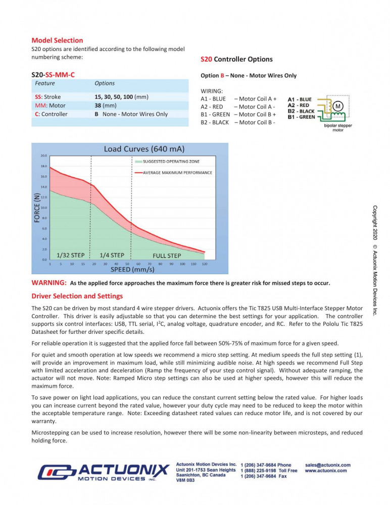 Actuonix S20 datasheet page 2
