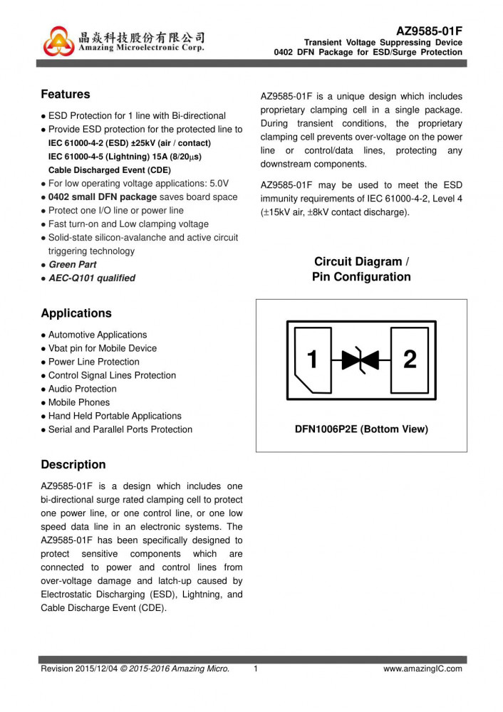 AZ9585-01F datasheet page 1