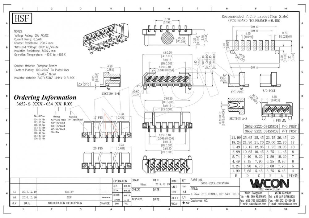 Wcon 3652 series technical drawing preview