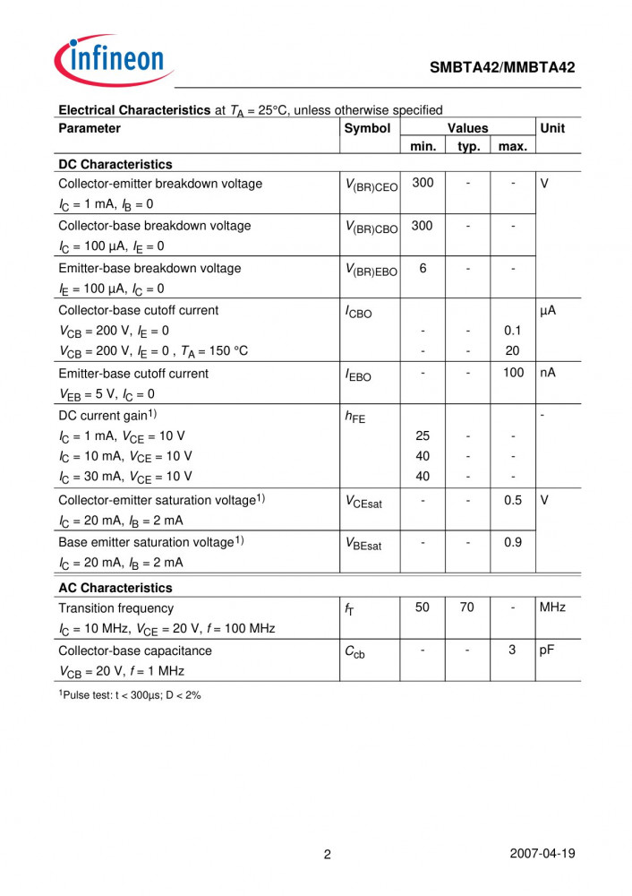 SMBTA42E6327 datasheet page 2
