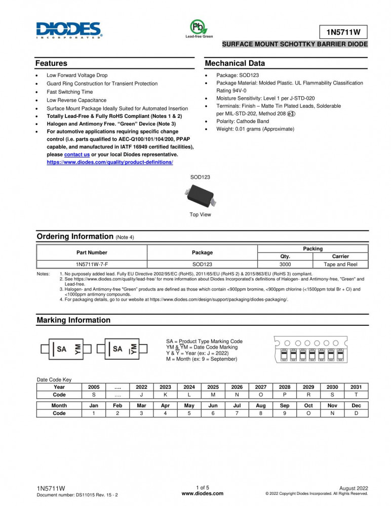 1N5711W-7-F datasheet page 1