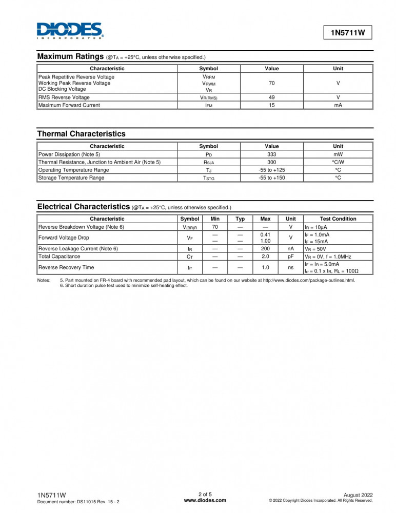 1N5711W-7-F datasheet page 2