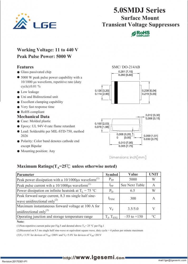 5.0SMDJ series datasheet page 1