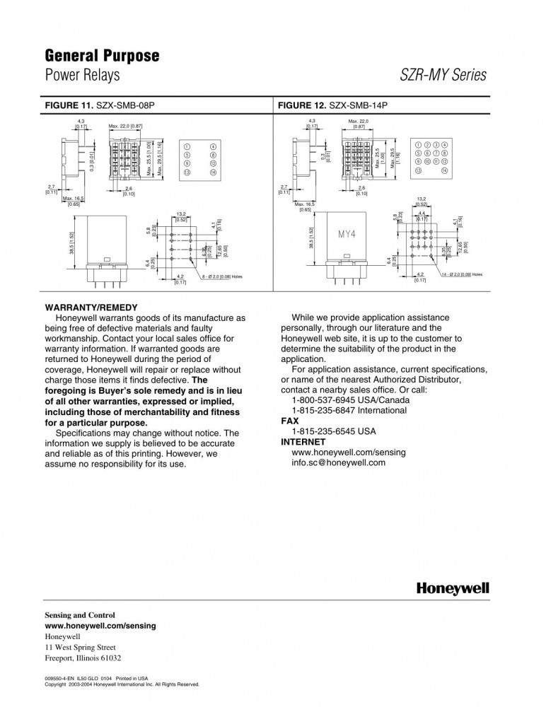 Honeywell SZR-MY Series datasheet page 10