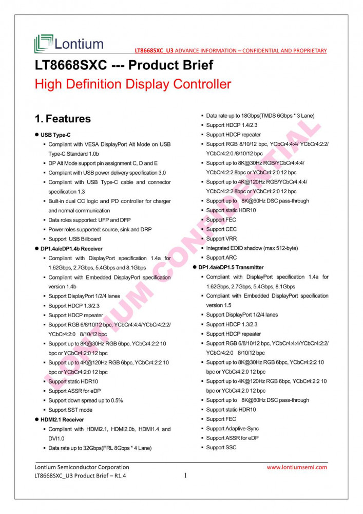 LT8668SXC product brief page 1