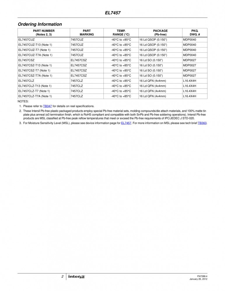 EL7457 datasheet page 2