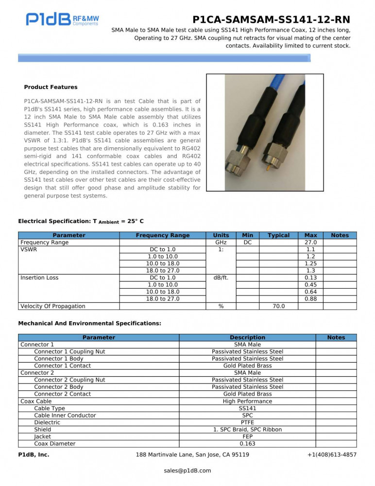 P1CA-SAMSAM-SS141-12-RN product documentation page 1