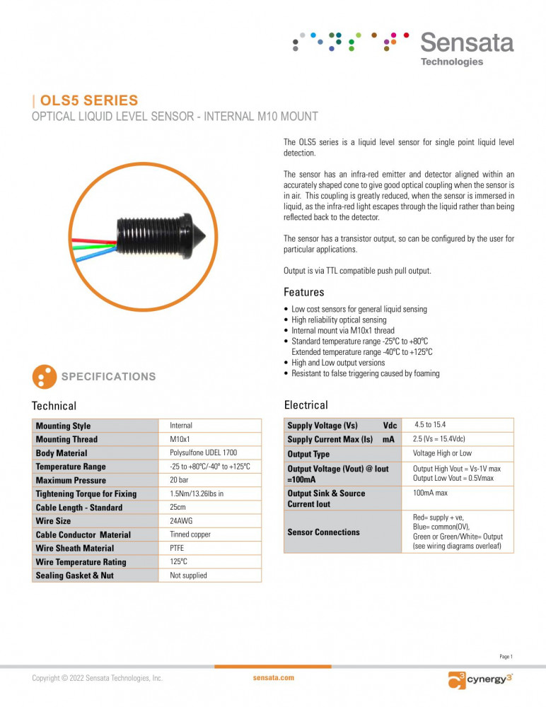 OLS500D3L technical document page 1