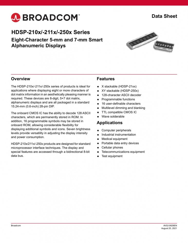 HDSP-2110 datasheet page 1