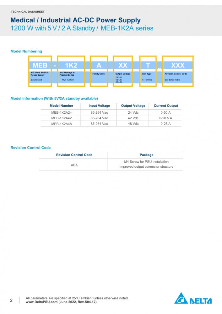 DELTA MEB-1K2A technical document page 2
