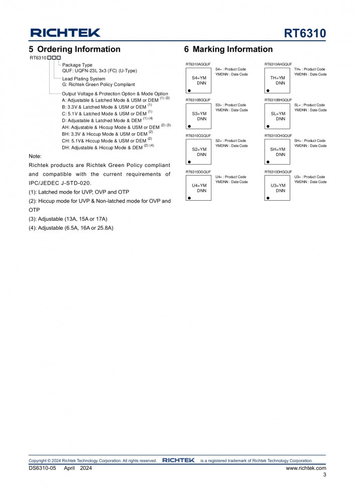 RT6310 datasheet page 3