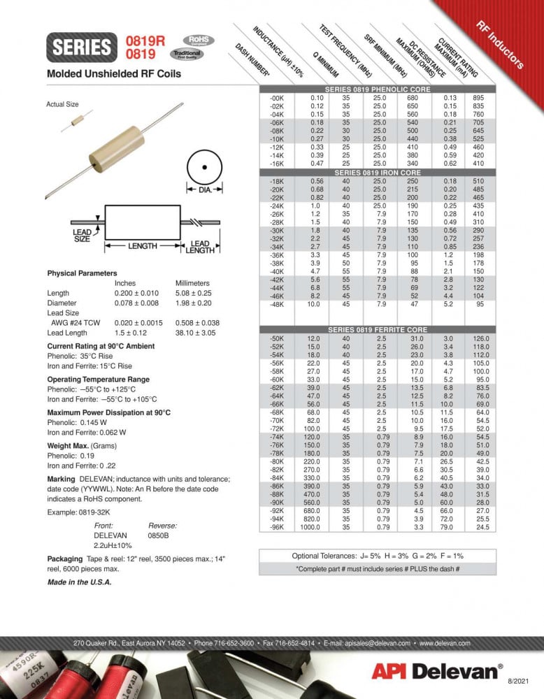 API Delevan 0819 series technical document page