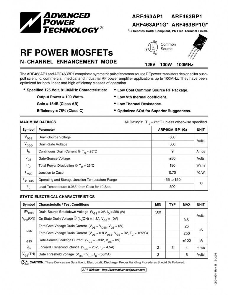 ARF463BP1G datasheet page 1