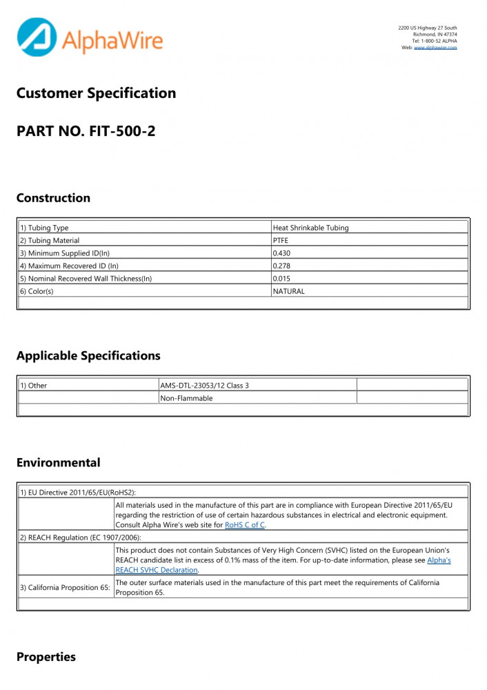 Alpha Wire F5002 NA114 technical document page 1