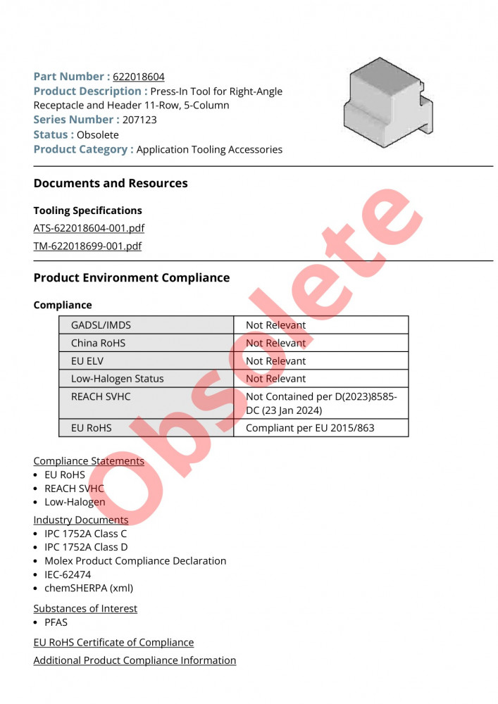 Tooling document image 1 for MOLEX 622018604