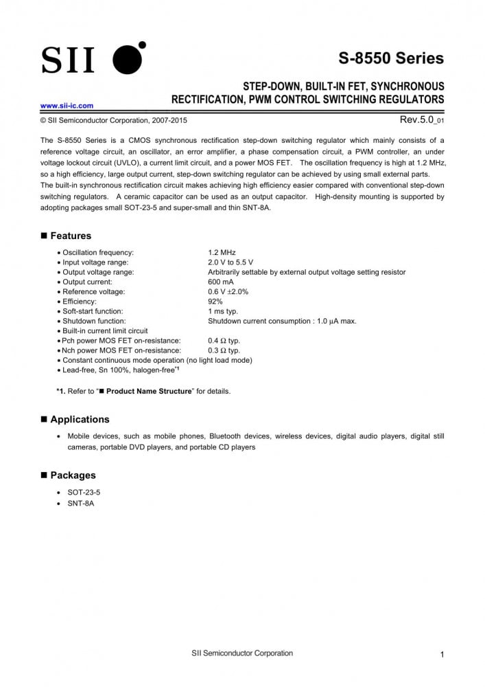 S-8550 Series datasheet page 1