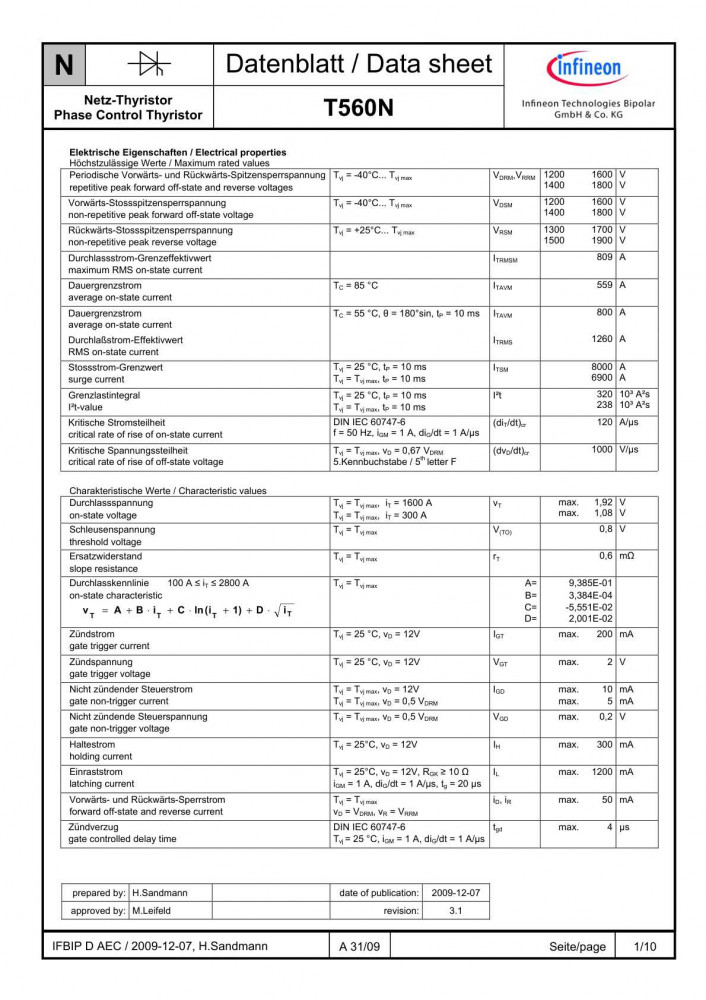 T560N datasheet page 1