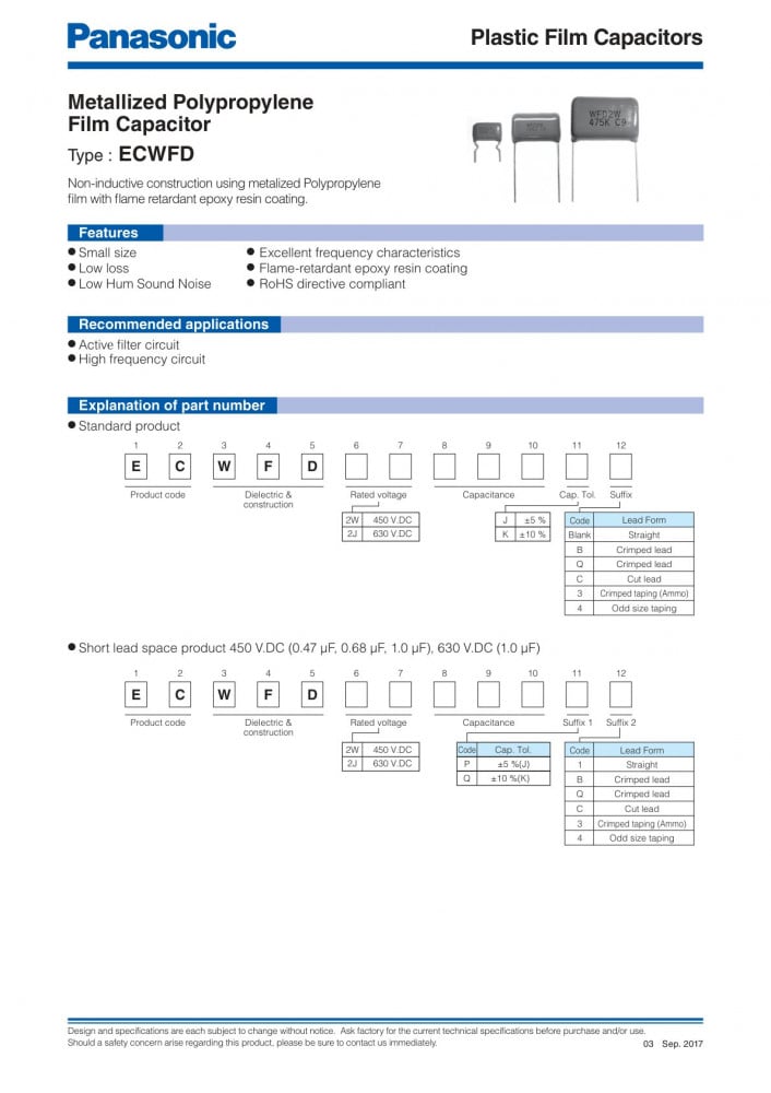 PANASONIC ECWFD datasheet page 1
