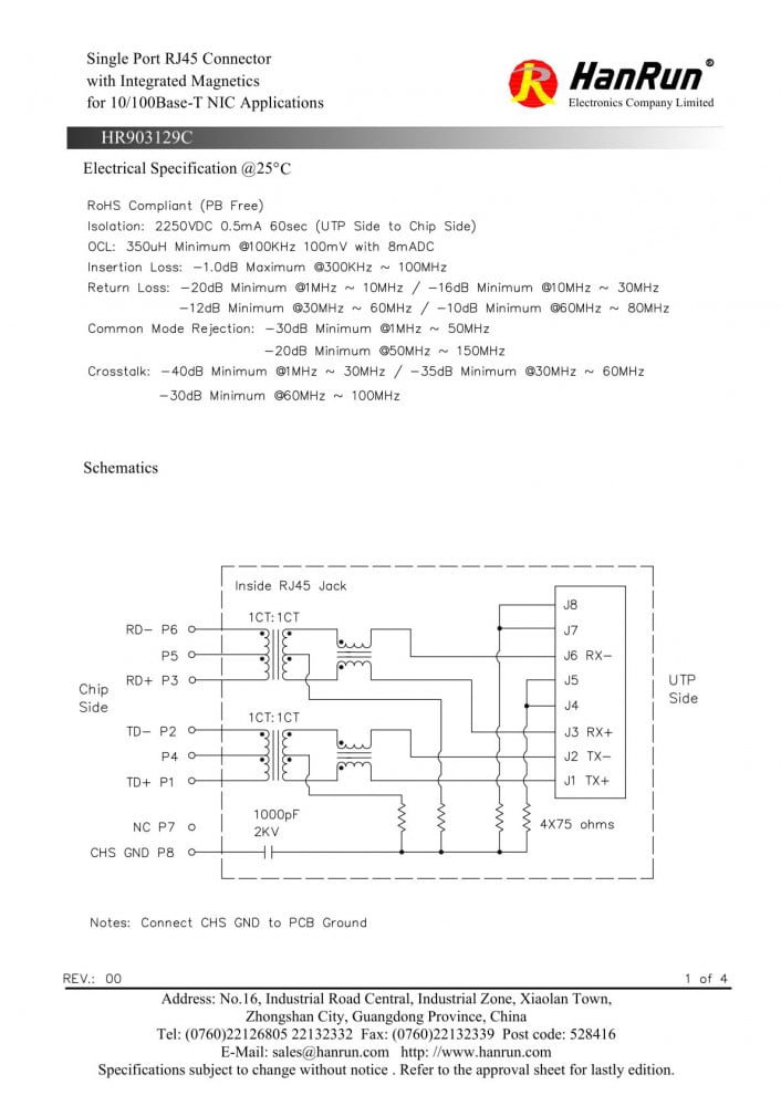 HR903129C electrical specifications and schematic
