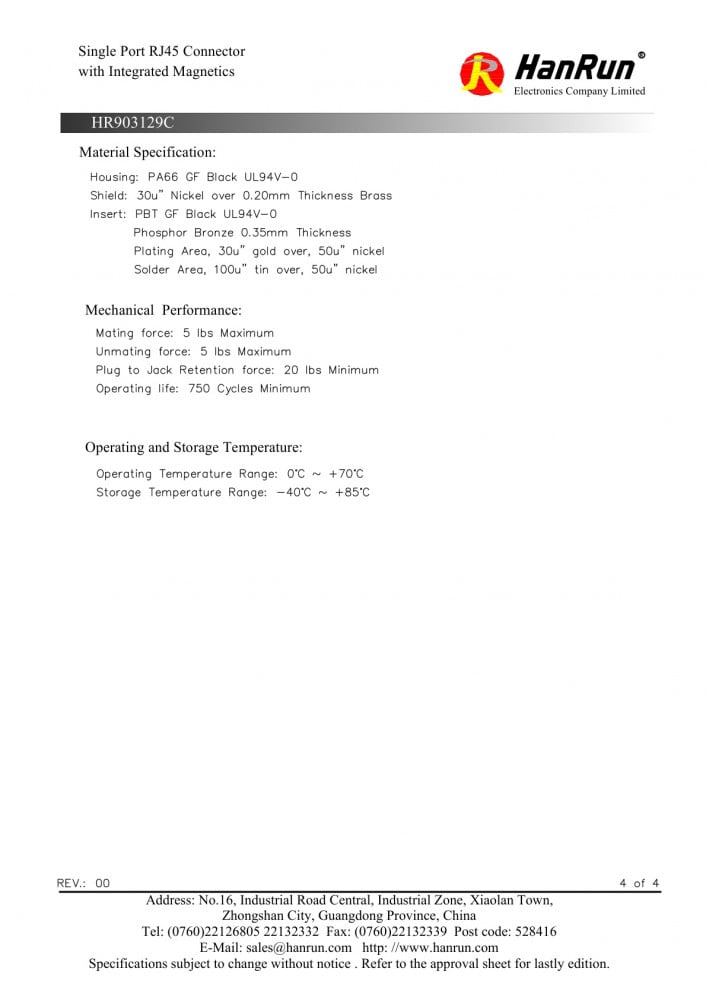 HR903129C material and performance specification