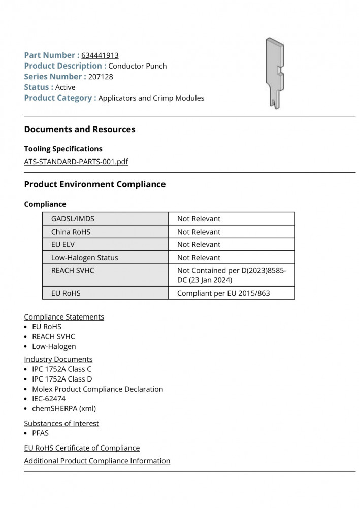 Tooling specification document preview, page 1