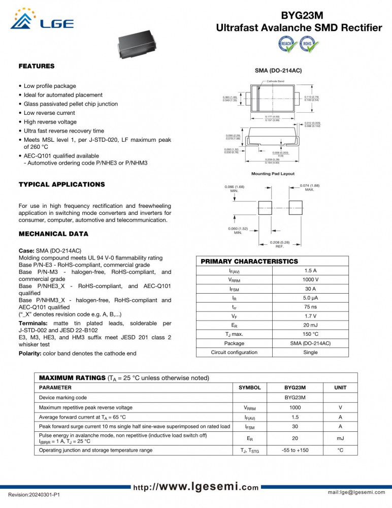 BYG23M datasheet page 1