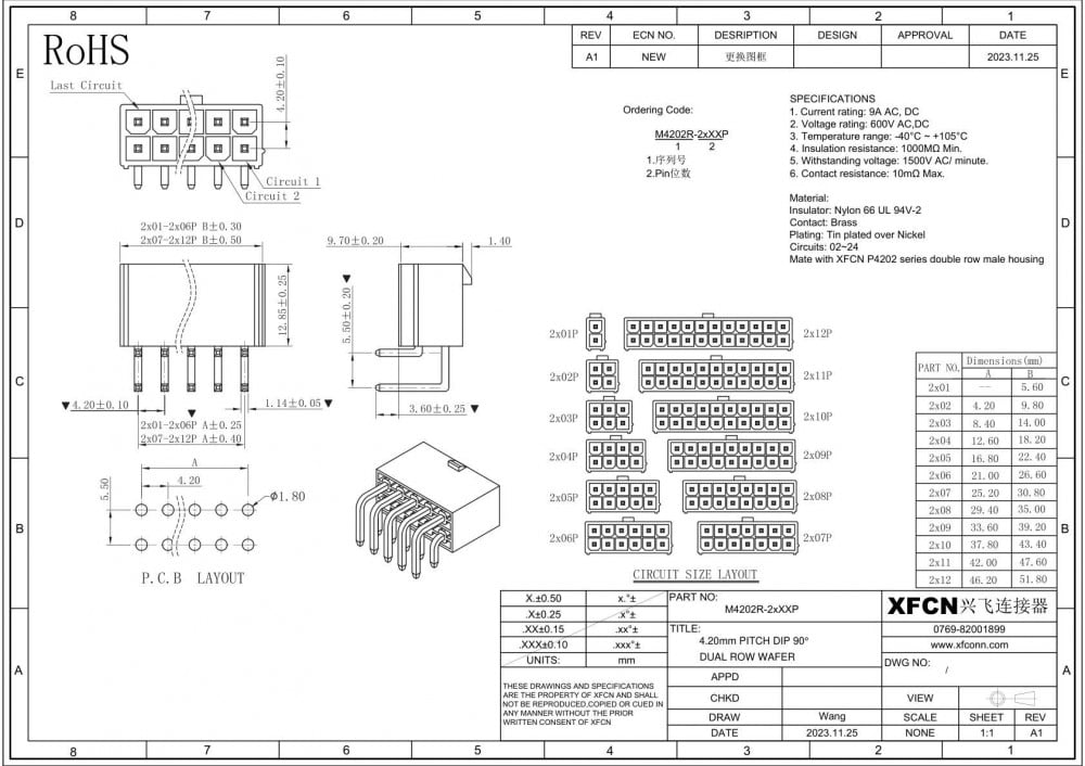 XFCN M4202R-2X03P technical drawing