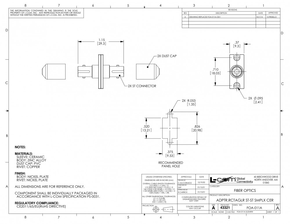 L-com FOA-011A technical drawing