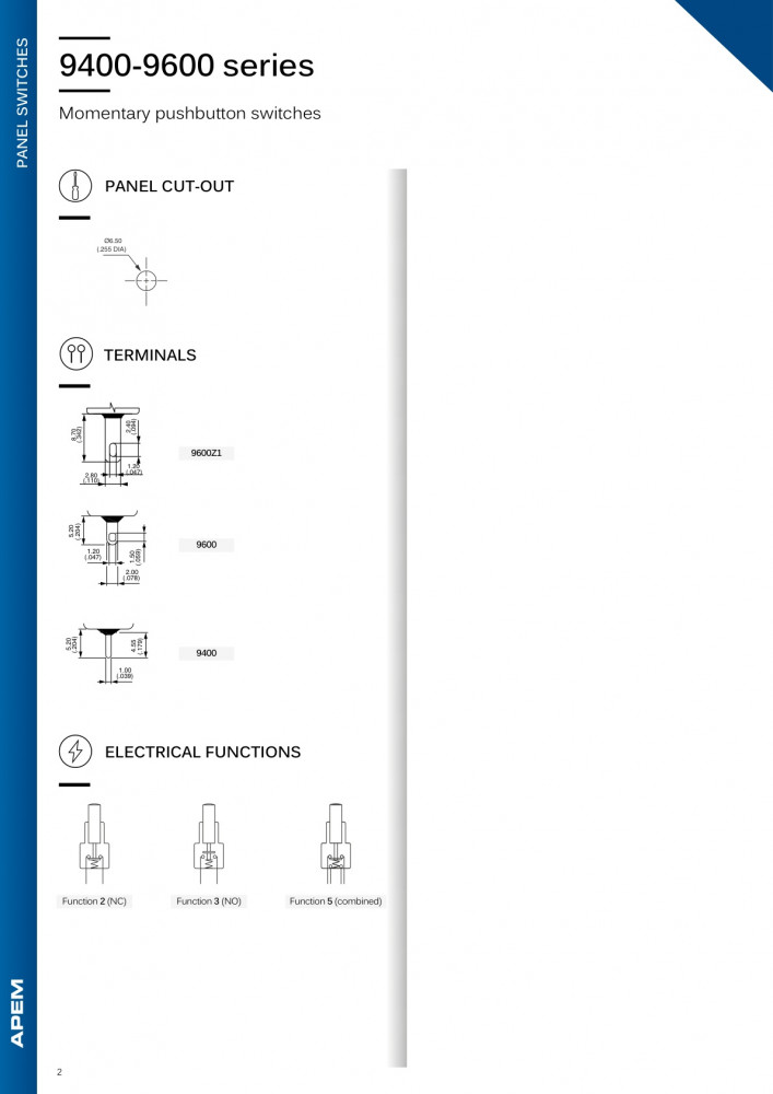 APEM 9400-9600 series datasheet page 2