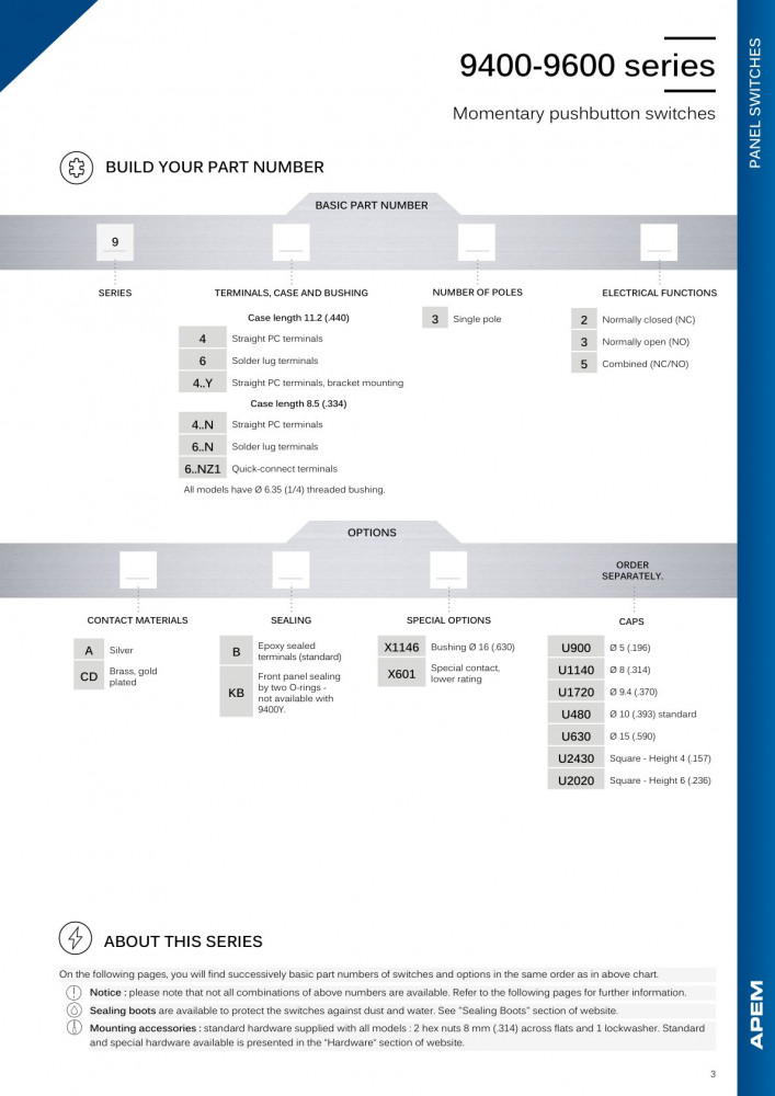 APEM 9400-9600 series datasheet page 3