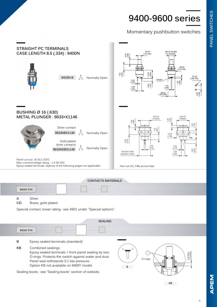 APEM 9400-9600 series datasheet page 5