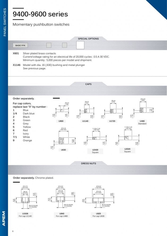 APEM 9400-9600 series datasheet page 6