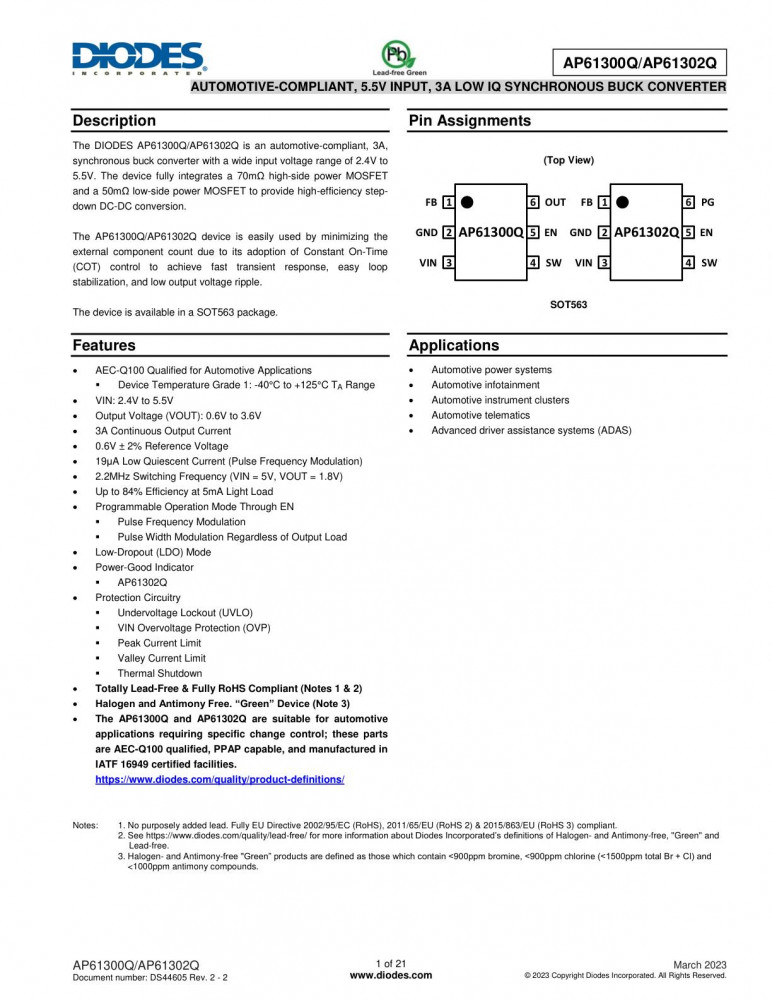 AP61302QZ6-7 datasheet page 1