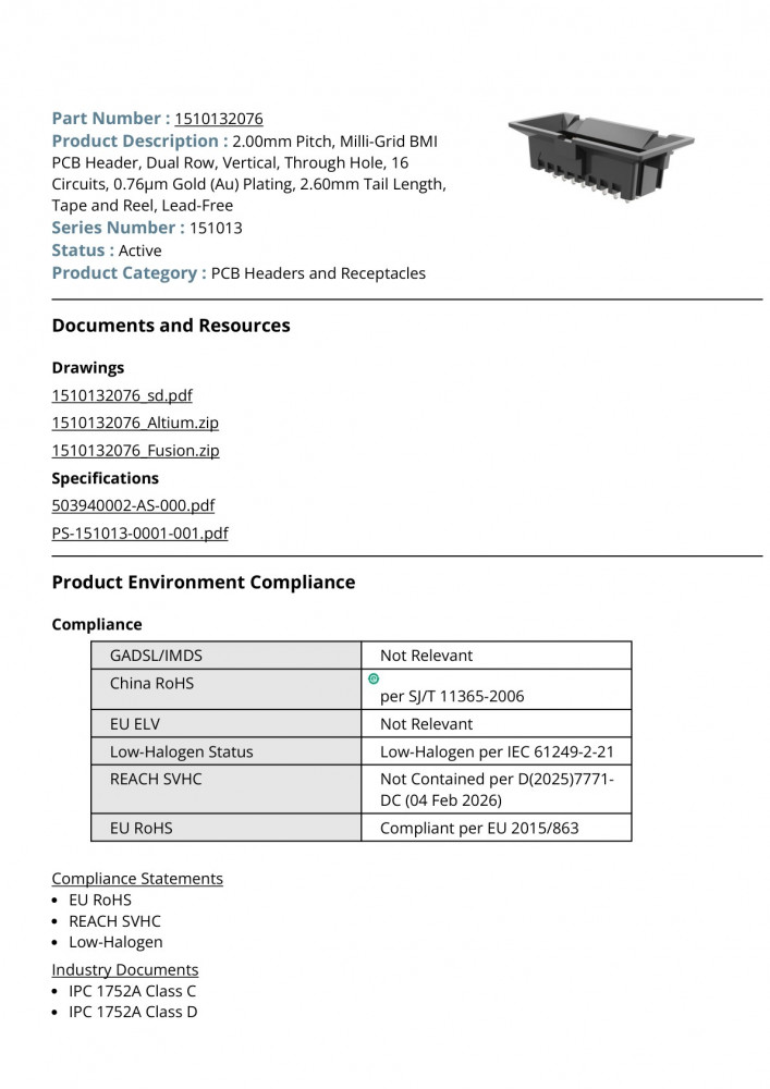 Molex Milli-Grid vertical header technical document page 1
