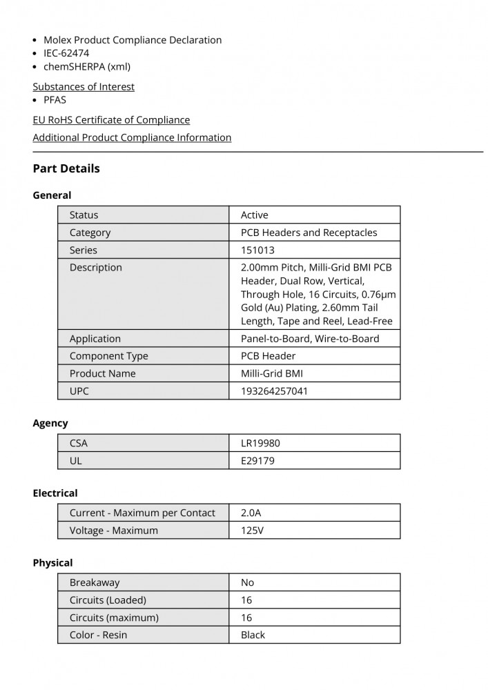 Molex Milli-Grid vertical header technical document page 2