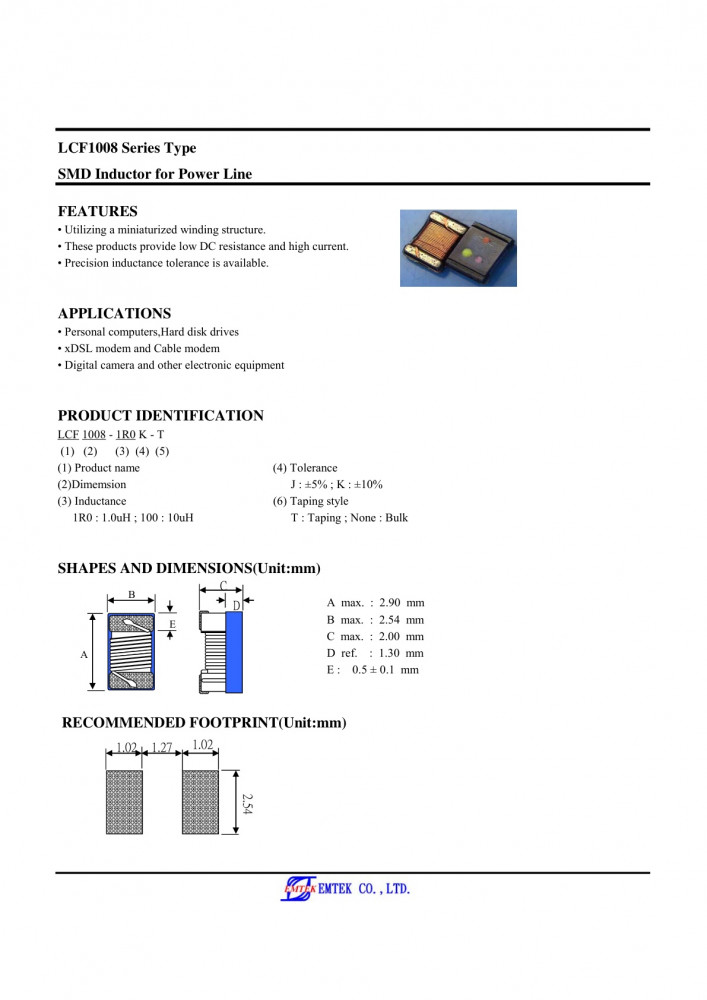 EMTEK LCF1008 series datasheet page 1