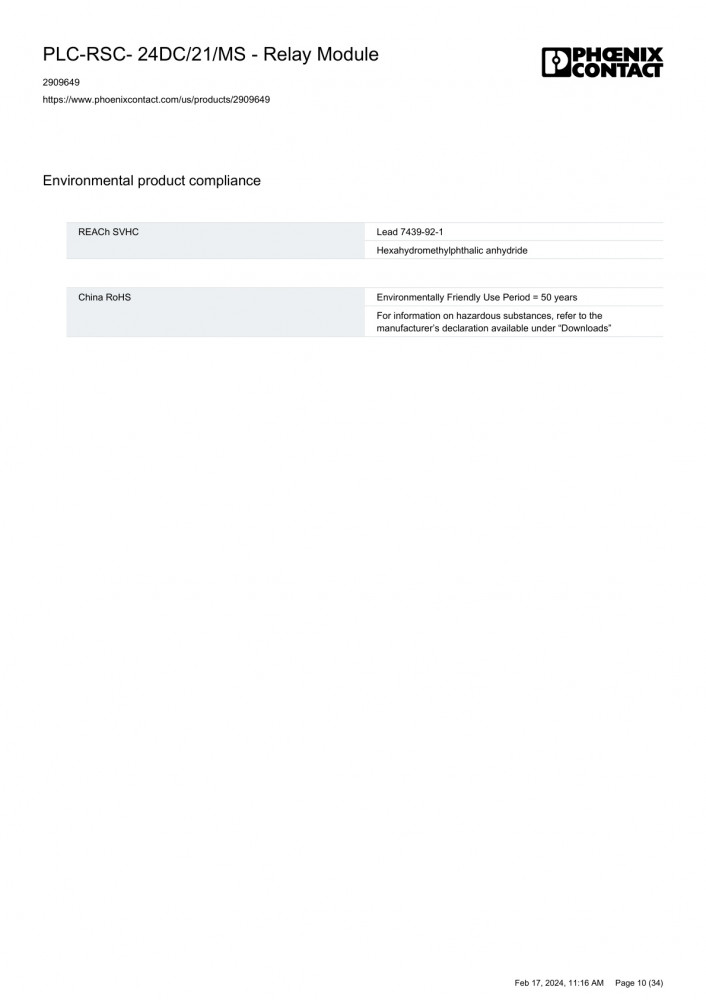 Phoenix Contact 2909649 technical document page 10