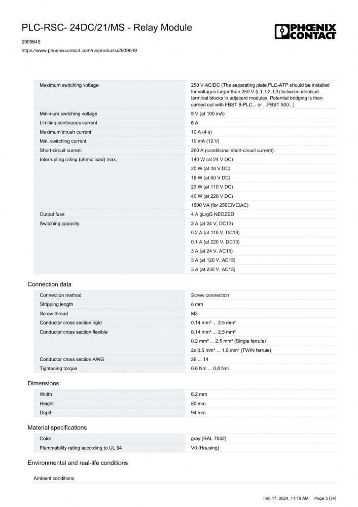 Phoenix Contact 2909649 technical document page 3