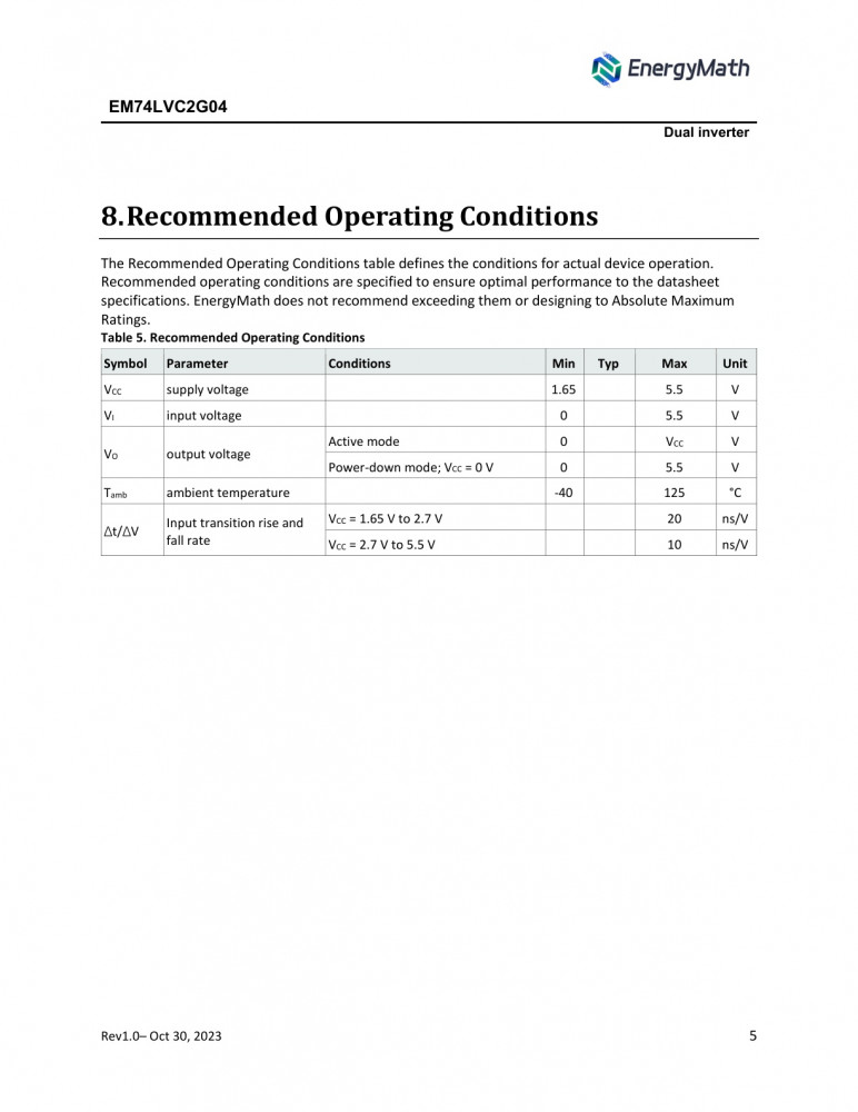 EM74LVC2G04GW datasheet page 5