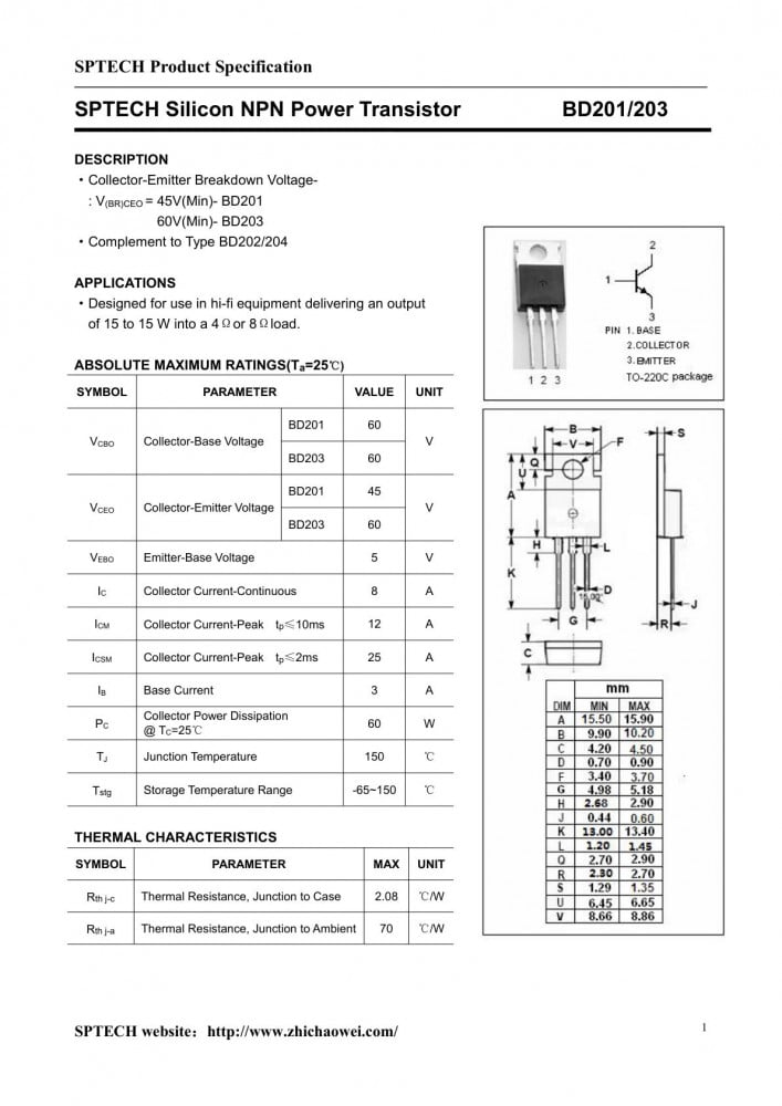 SPTECH BD201 datasheet page 1