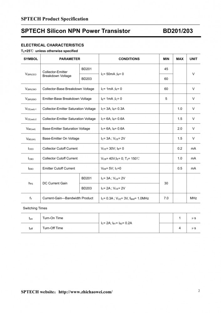 SPTECH BD201 datasheet page 2
