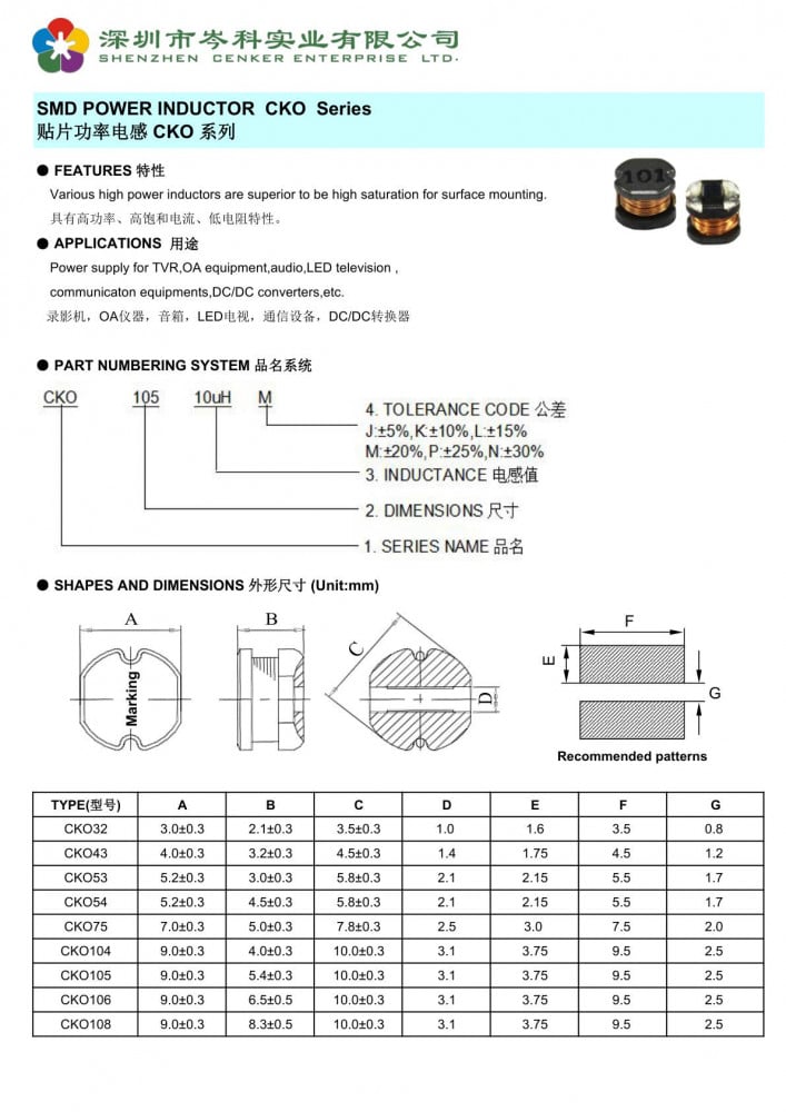 CENKER CKO series datasheet page 1